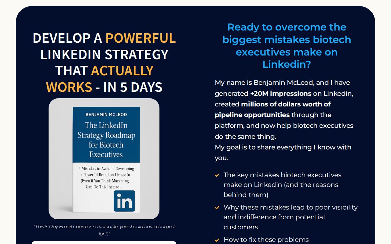 Linkedin Strategy Roadmap for Biotech Executives